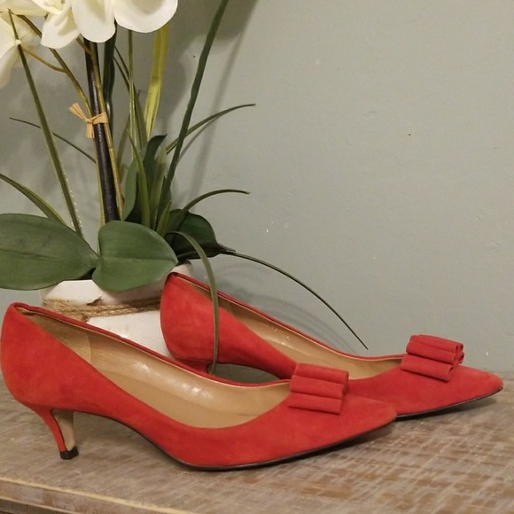 Talbots | Shoes | Talbots Red Suede Bow Front Kitten Heel | Poshmark
